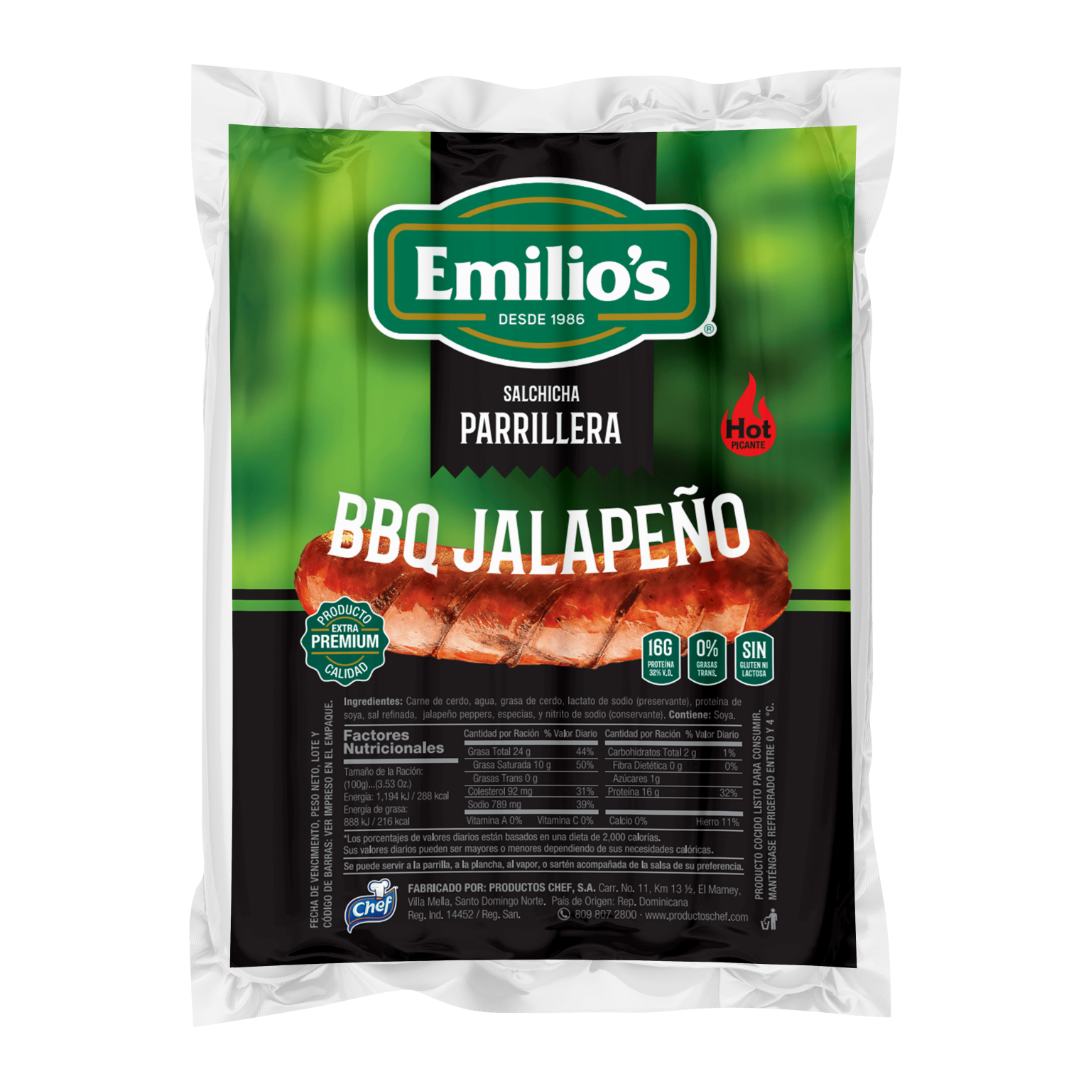PRODUCTOS CHEF - SALCHICHA PARRILLERA BBQ JALAPEÑO